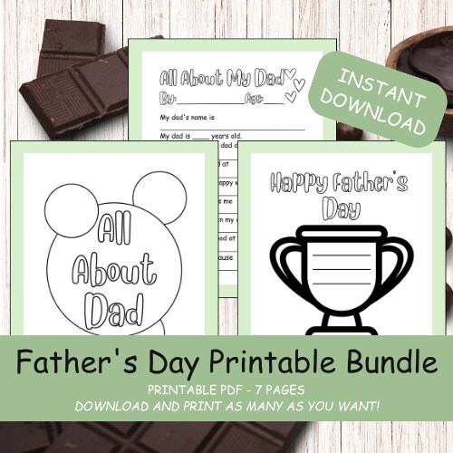 Father's Day Printable Bundle, Fill in the Blanks, All About Dad, Kids ...