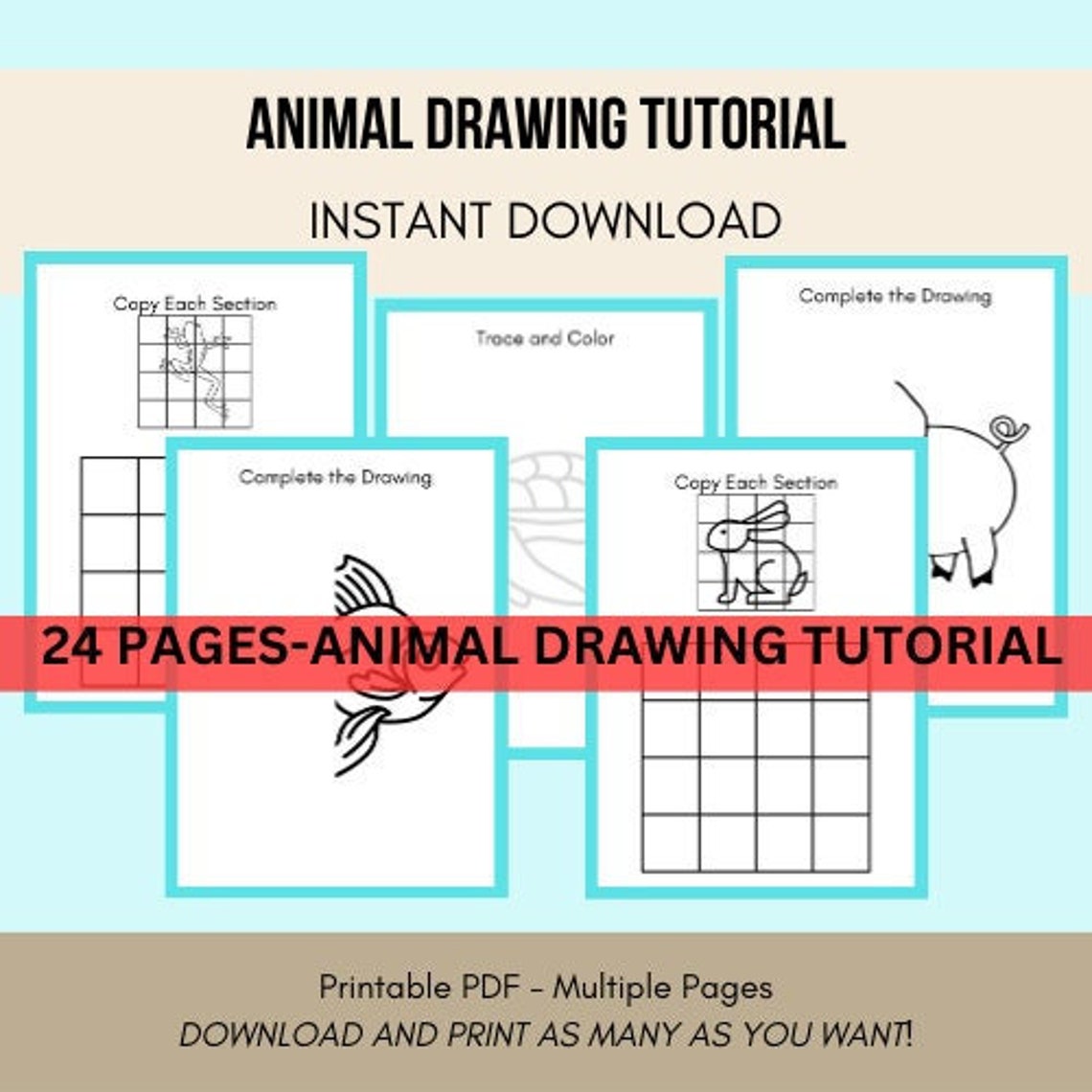 Animal Drawing Tutorial Printable Bundle How to Draw Animals - Etsy