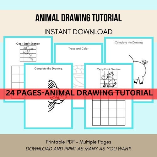 Animal Drawing Tutorial Printable Bundle, How to Draw Animals Printable ...