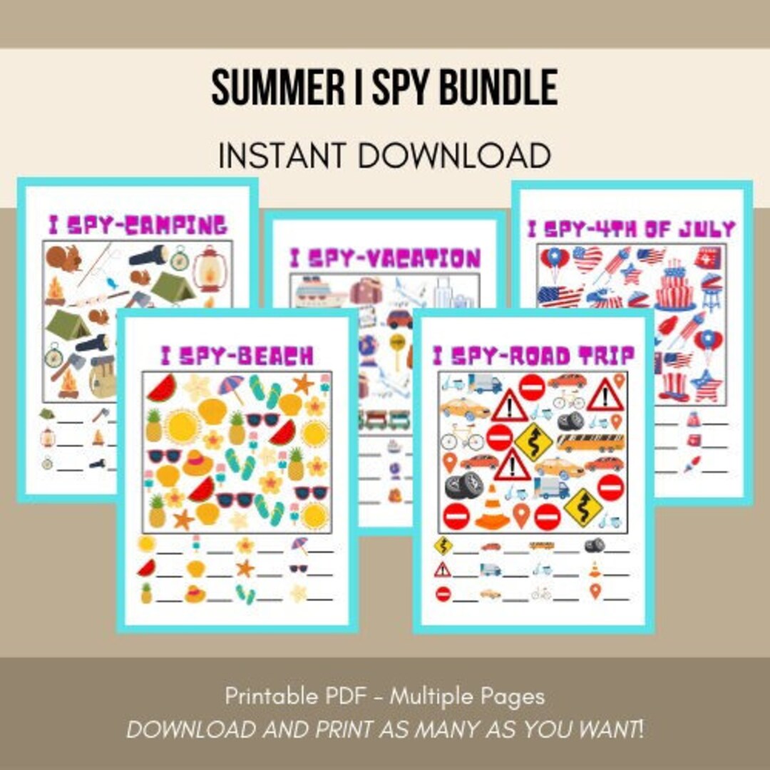 Summer I Spy Activity Bundle, Camping 4th of July Vacation Road Trip ...