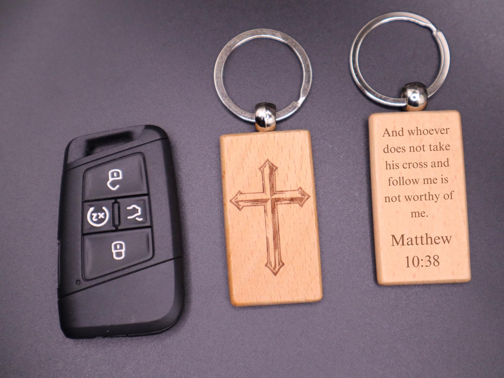 Customized Religious Christian Wooden Keychain Cross, Engraved ...
