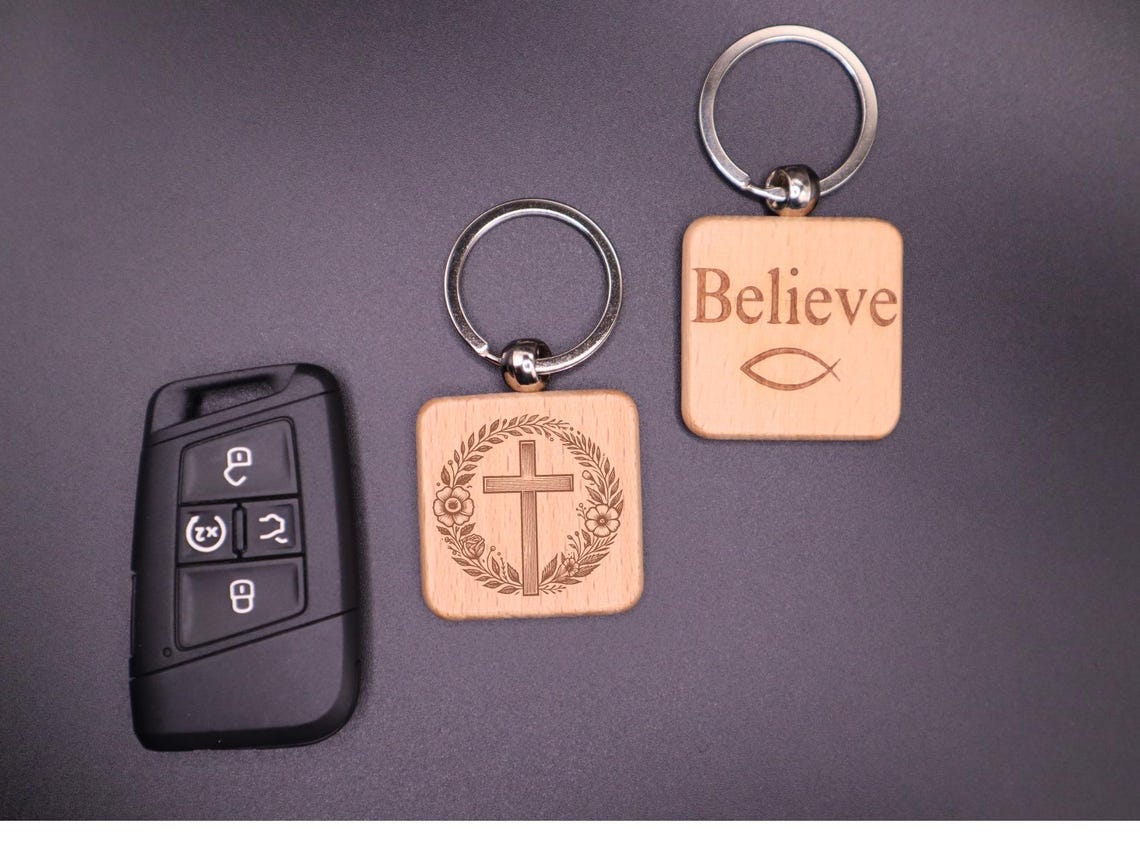 Customized Religious Christian Wooden Keychain Cross, Engraved ...