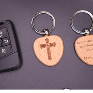 Customized Religious Christian Wooden Keychain Cross, Engraved ...