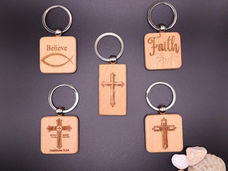 Customized Religious Christian Wooden Keychain Cross, Engraved ...
