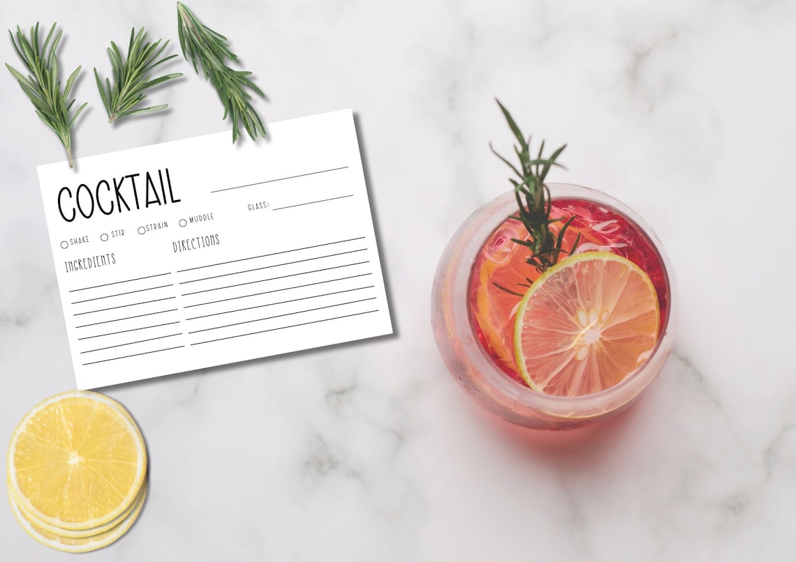 Cocktail Recipe Card Template 4x6 3x5 5x7 Signature Drink Canva Recipe ...