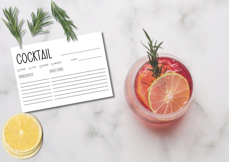 Cocktail Recipe Card Template 4x6 3x5 5x7 Signature Drink Canva Recipe ...