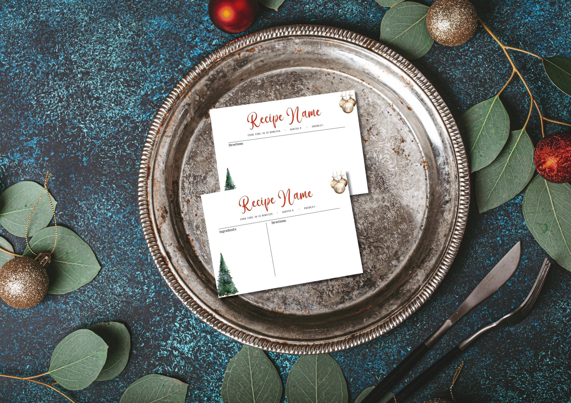 Holiday Recipes Card Template 4x6 3x5 5x7 Printable Cards for Holiday ...