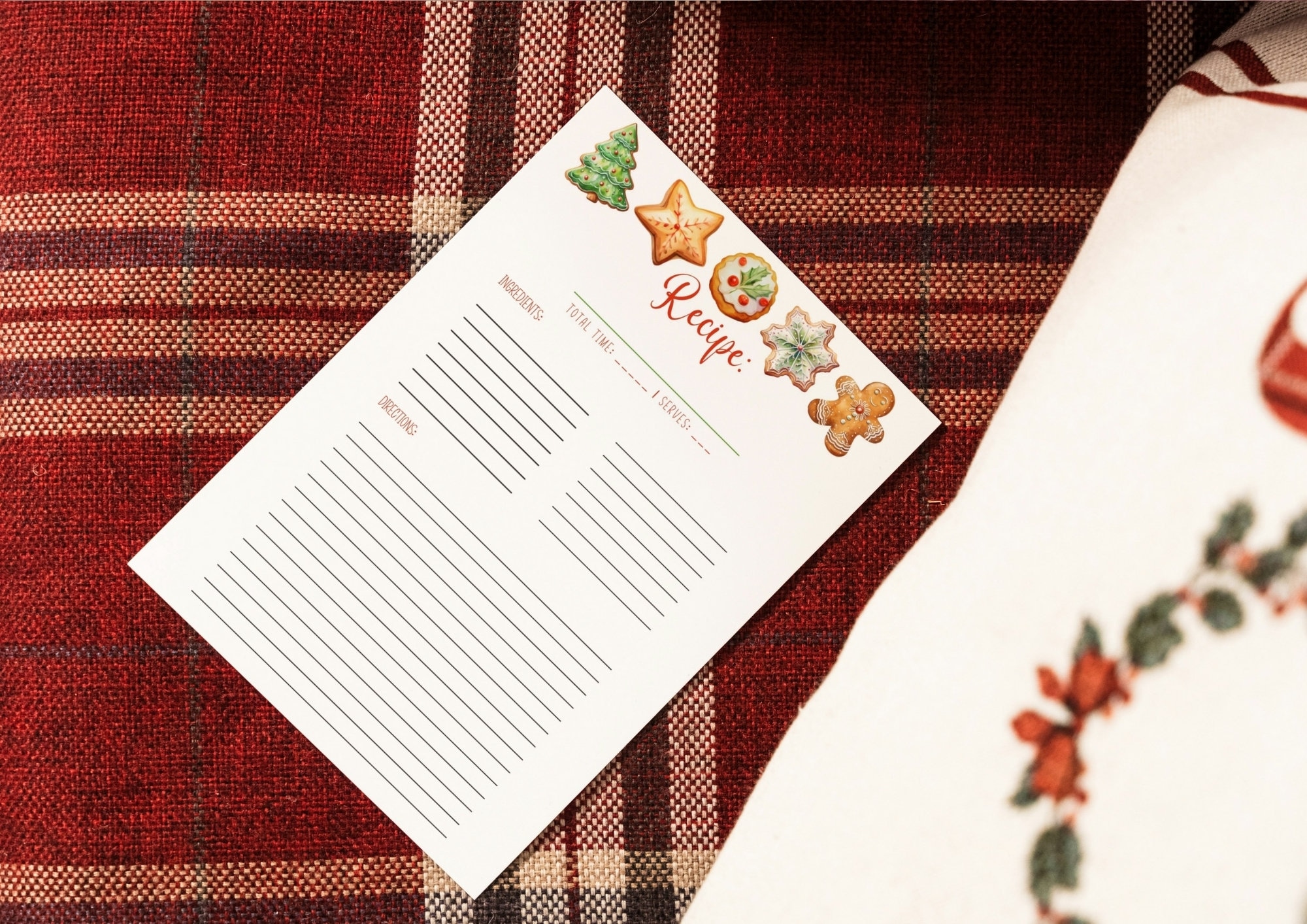 Christmas Cookies Recipe Card Template 4x6 3x5 5x7 Vertical Printable ...