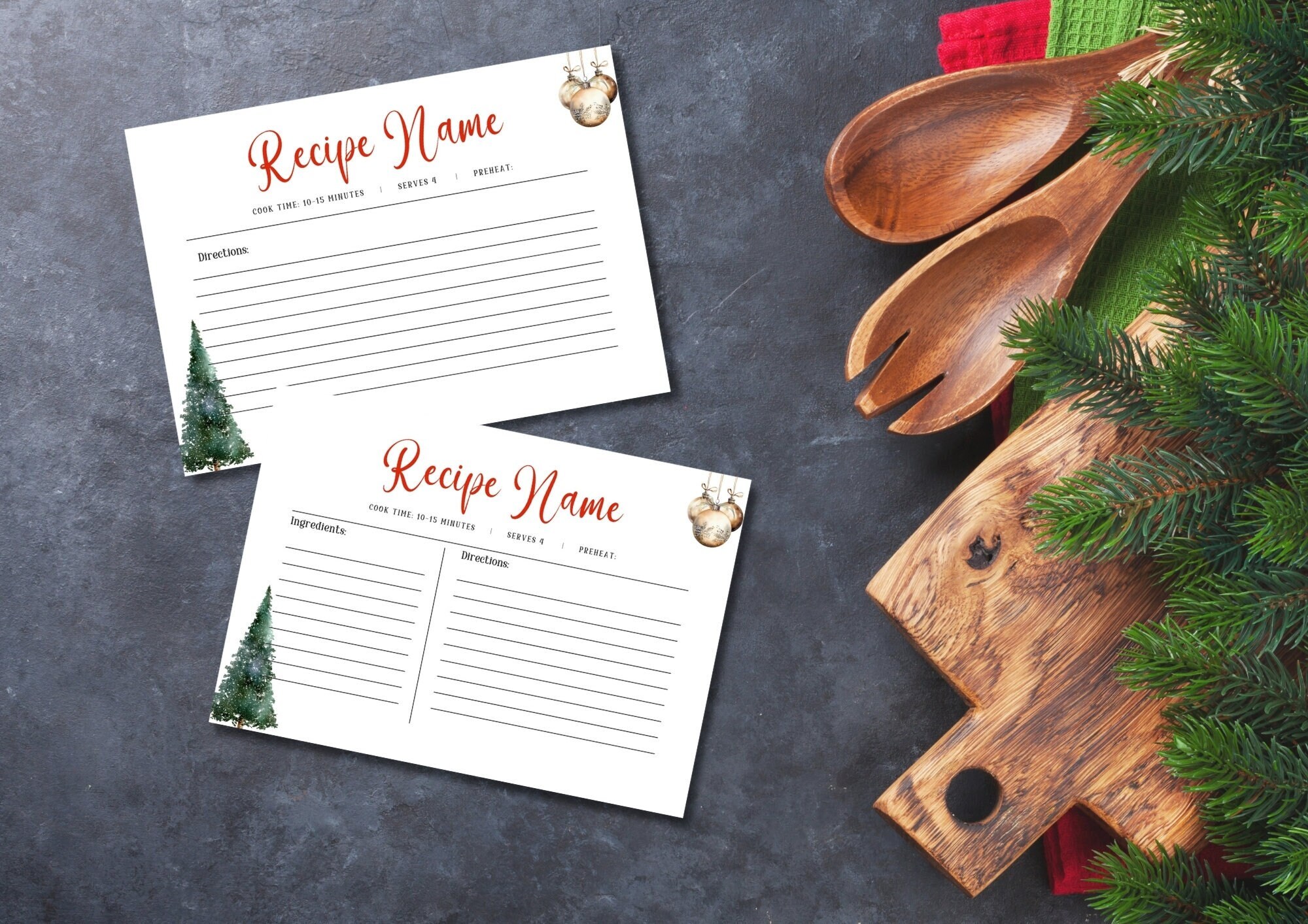 Holiday Recipes Card Template 4x6 3x5 5x7 Printable Cards for Holiday ...