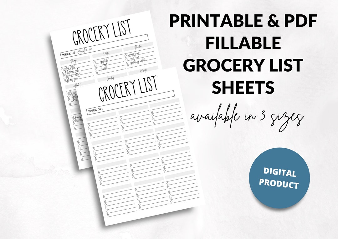 Printable Fillable PDF Grocery Shopping List With Grocery Item ...