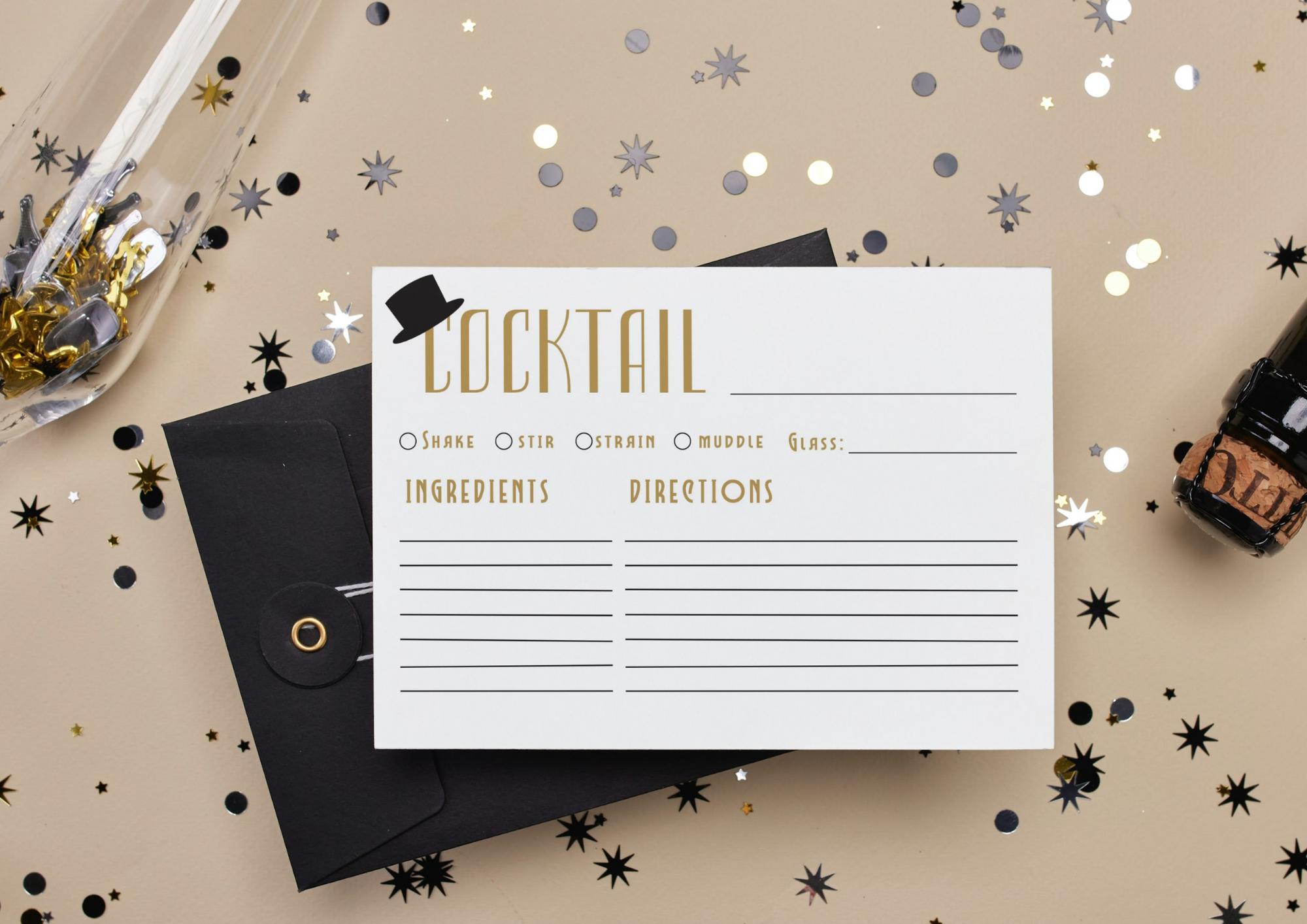 The Great Gatsby Cocktail Recipe Card Template 3x5, 4x6, 5x7, Lined ...