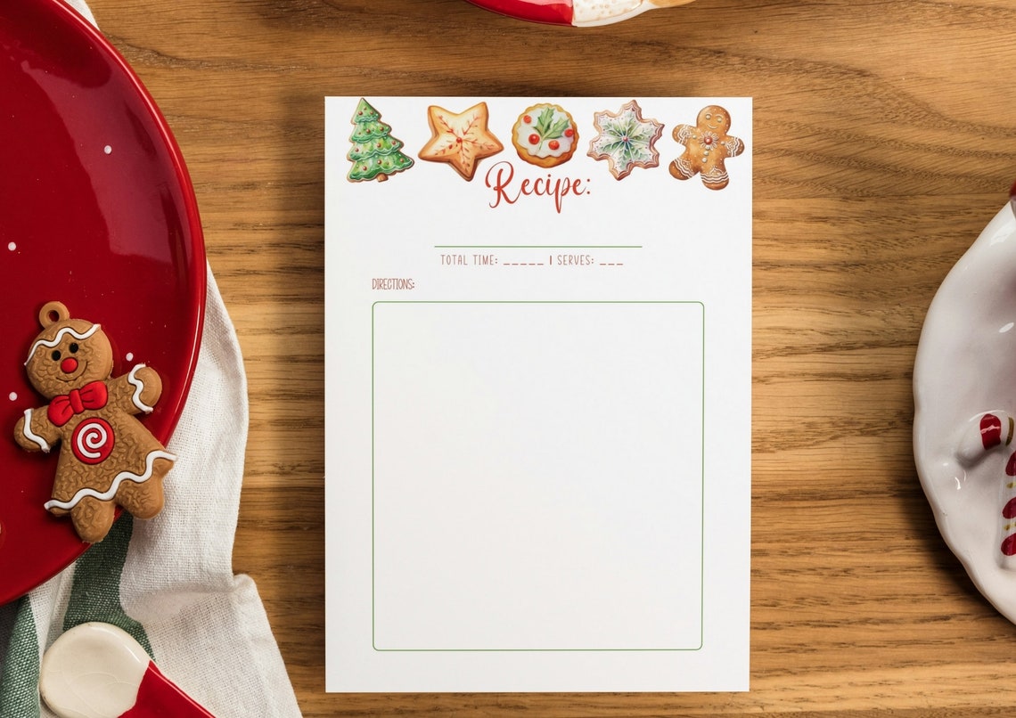 Christmas Cookies Recipe Card Template 4x6 3x5 5x7 Vertical Printable ...