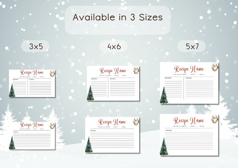 Holiday Recipes Card Template 4x6 3x5 5x7 Printable Cards for Holiday ...