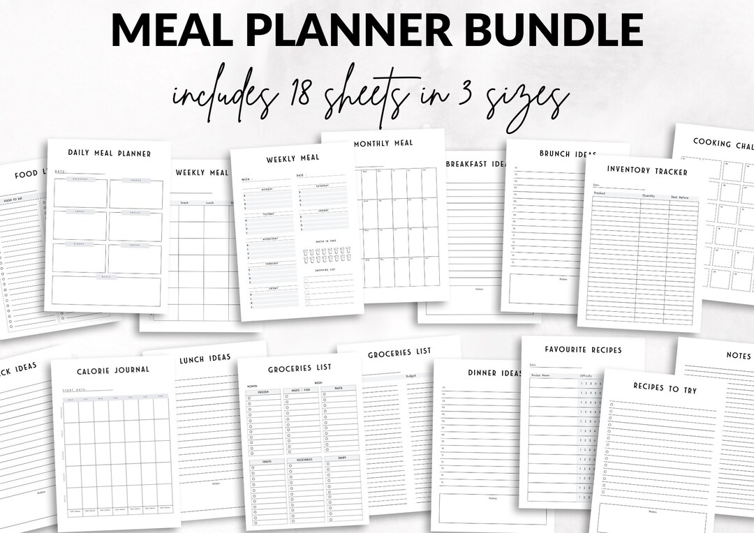 Daily Weekly Planner Bundle for Family Menu and Diet Meal Plan With ...