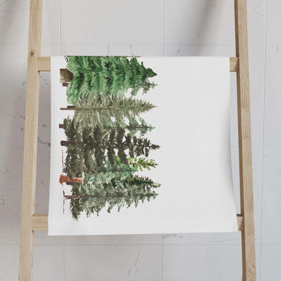 Rustic Holiday Pine Trees Hand Towel for Bathroom Festive Winter Decor ...