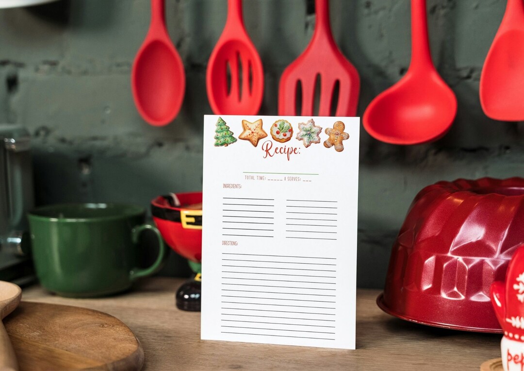 Christmas Cookies Recipe Card Template 4x6 3x5 5x7 Vertical Printable ...