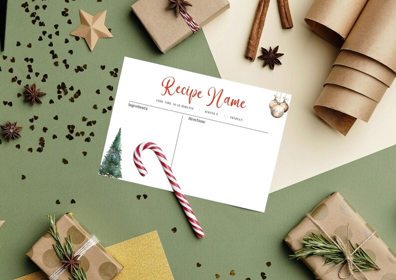 Holiday Recipes Card Template 4x6 3x5 5x7 Printable Cards for Holiday ...