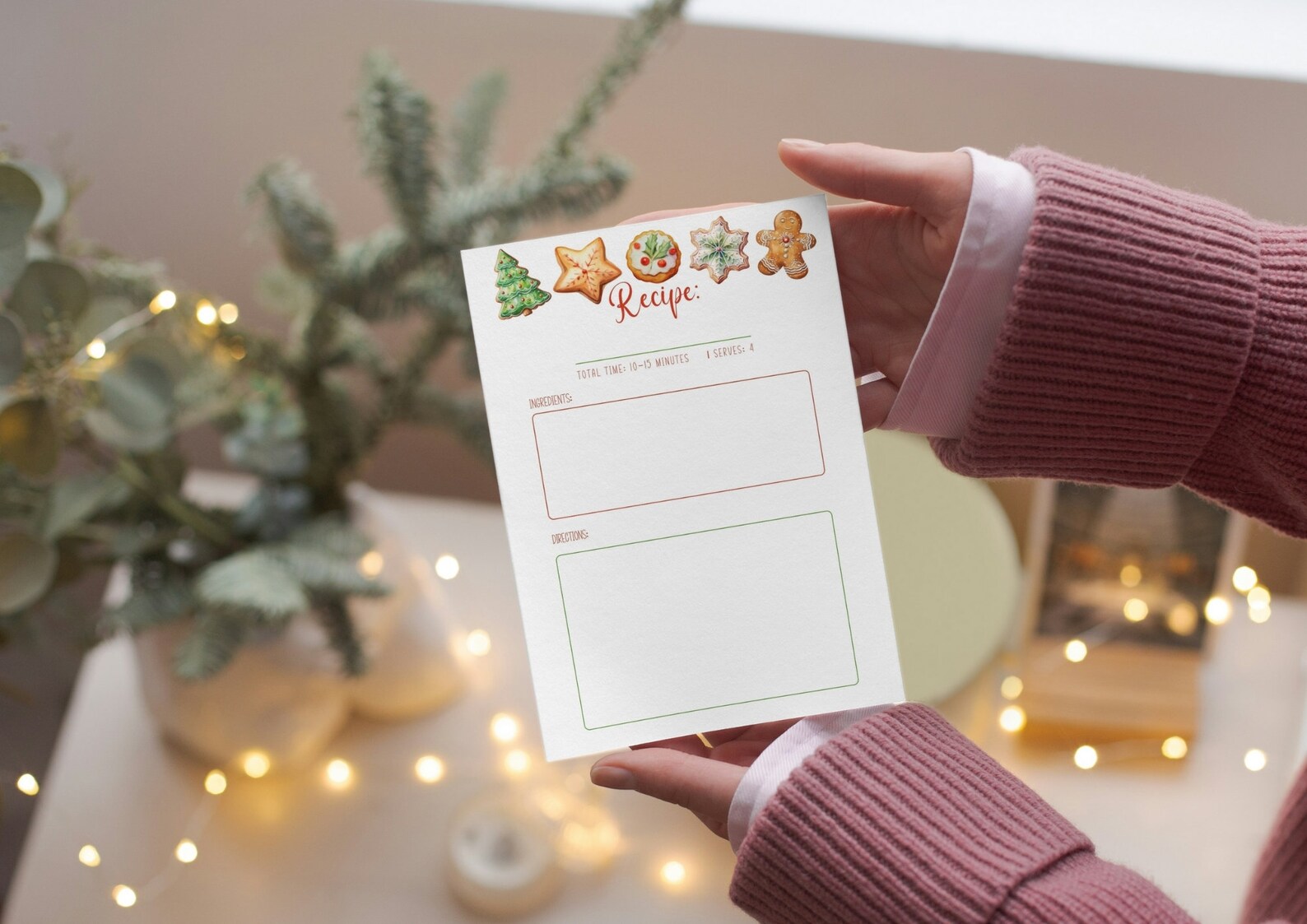 Christmas Cookies Recipe Card Template 4x6 3x5 5x7 Vertical Printable ...