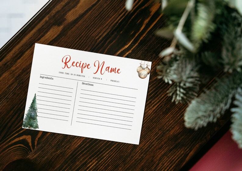 Holiday Recipes Card Template 4x6 3x5 5x7 Printable Cards for Holiday ...