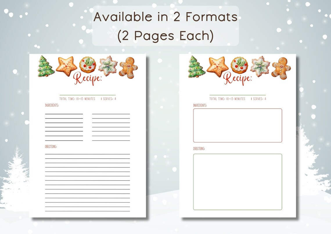 Christmas Cookies Recipe Card Template 4x6 3x5 5x7 Vertical Printable ...