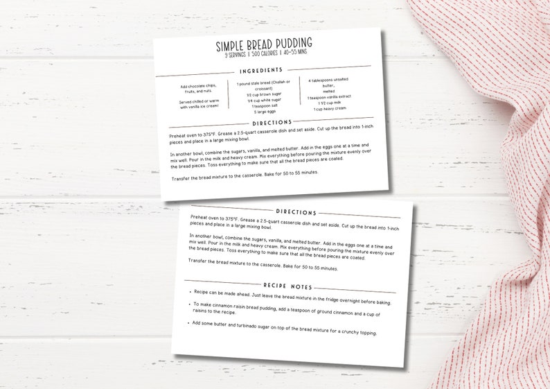 Simple Recipe Card in 5x7, 4x6, 3x5 | Minimal Template for Recipe Box ...