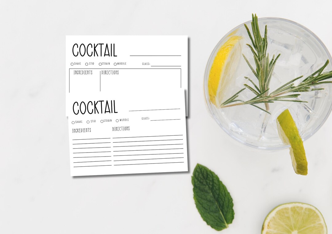 Editable Cocktail Recipe Card Template 5x7 4x6 3x5 Canva Printable for ...
