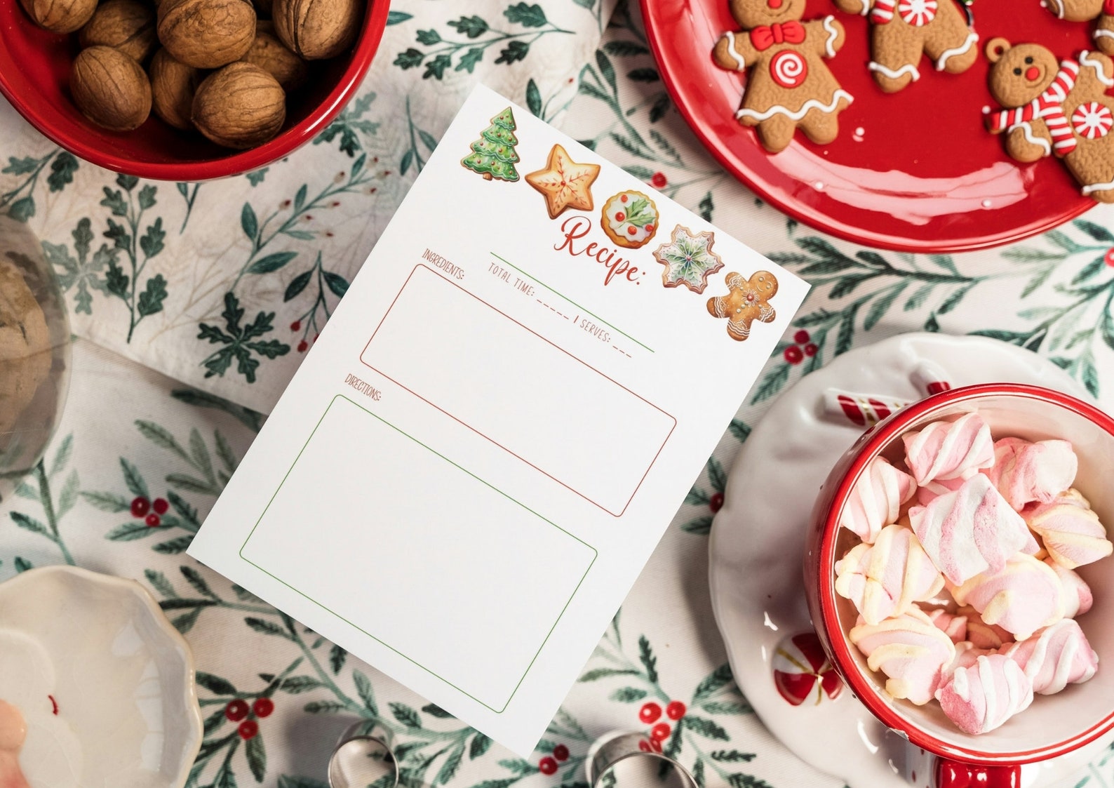 Christmas Cookies Recipe Card Template 4x6 3x5 5x7 Vertical Printable ...