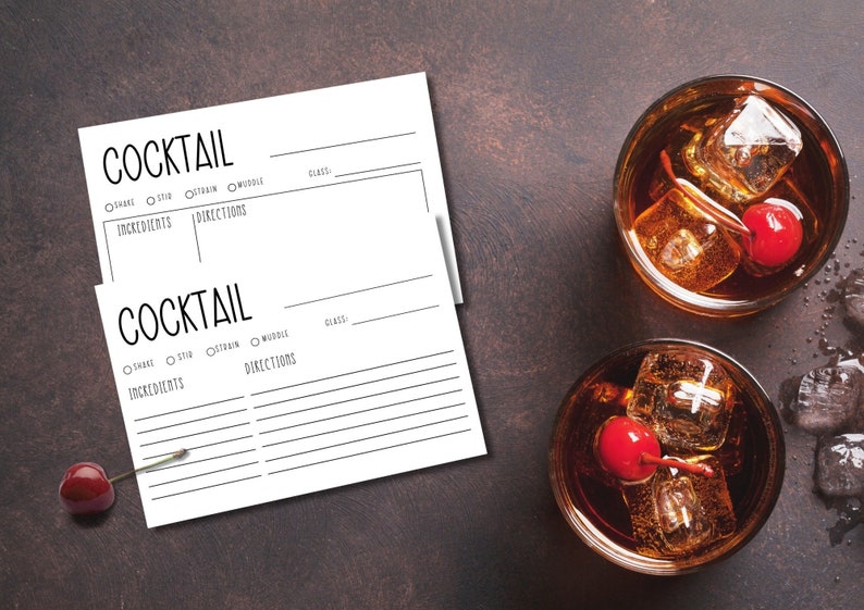 Cocktail Recipe Card Template 4x6 3x5 5x7 Signature Drink Canva Recipe ...
