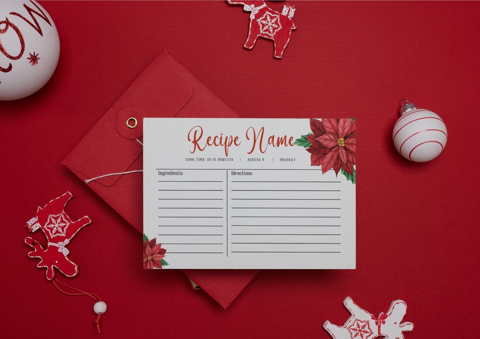 Christmas Recipe Card Template 4x6 3x5 5x7 12 Days of Christmas Gift ...