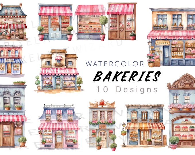 Bakery Shop Watercolor Clip Art Set: High-res Jpgs (digital Download ...