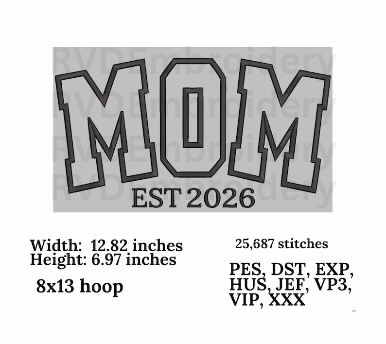 Mom Dad Est 2026 Applique Embroidery Design (8x13 Hoop) (instant ...
