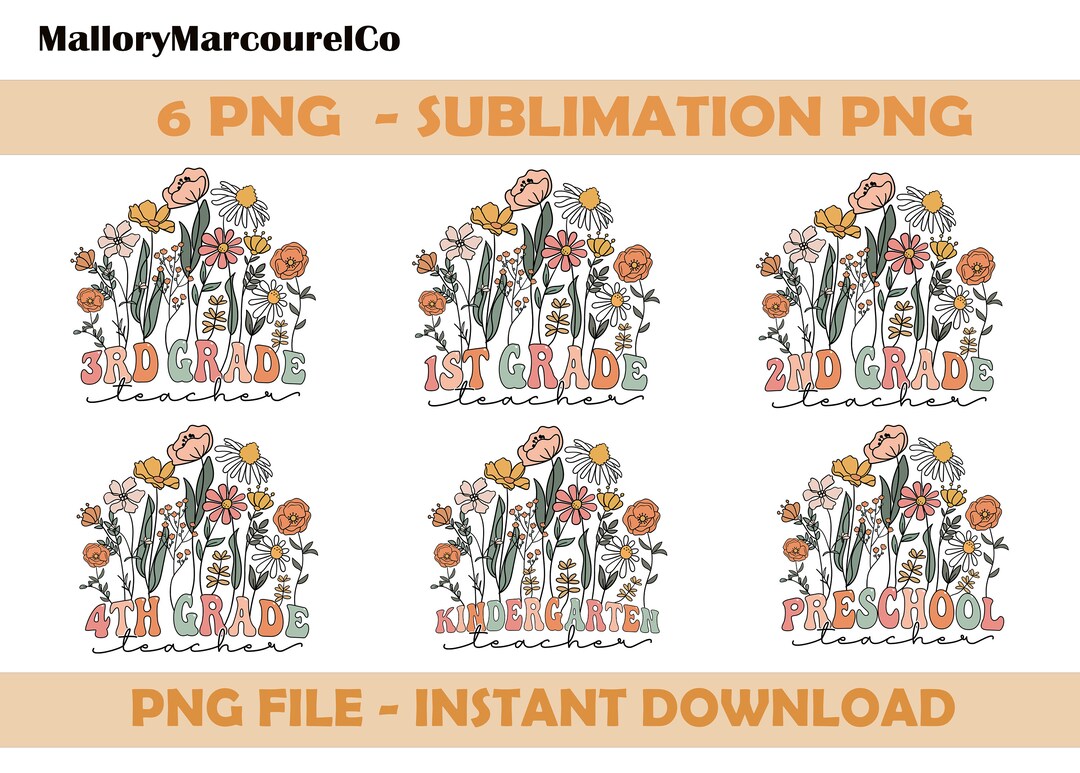 Wildflower Boho Teacher Gift Back to School Bundle Png, Kinder, Pre K ...