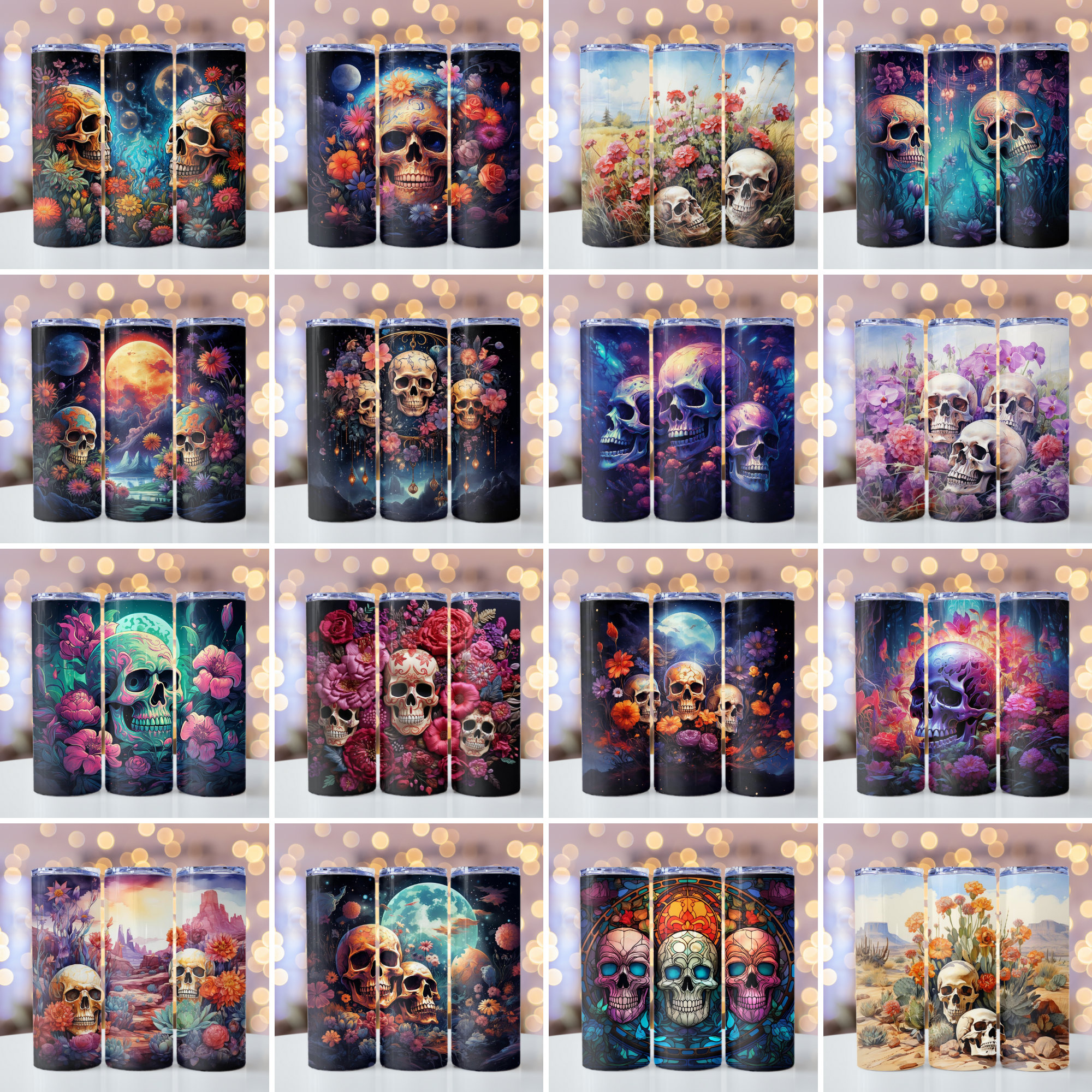 100 Skulls With Flowers Designs Tumbler Wrap Bundle, Skulls & Flowers ...