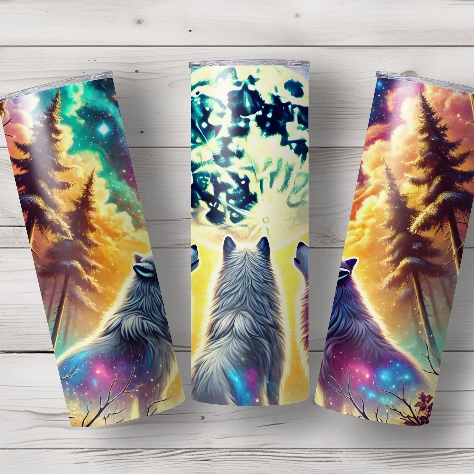 Three Spectral White Wolves, Wolves Howling at Moon PNG, Wolves ...