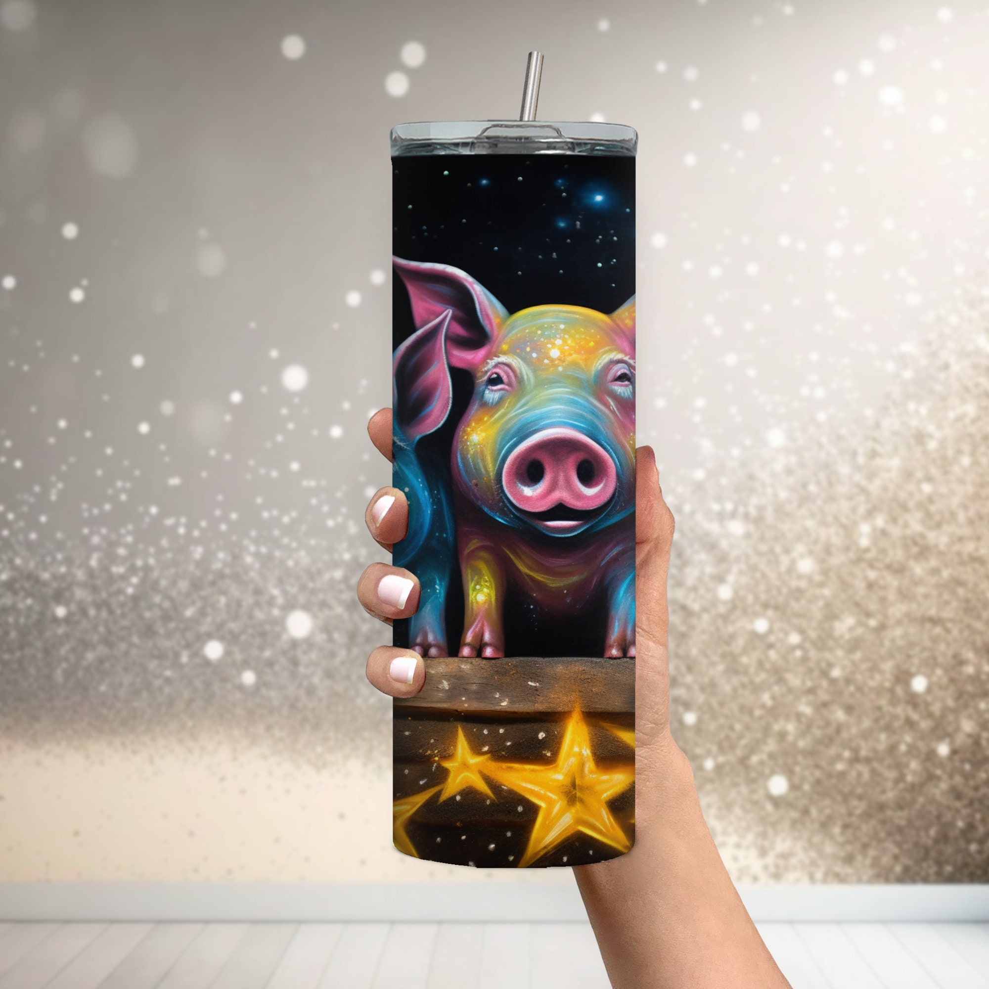 Pigs in the Stars, Colorful Pigs PNG, Chalk Art Pigs, 20oz Skinny ...