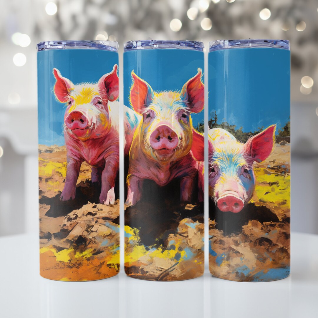 Three Pigs in the Mud, Neon Highlighted Pigs, Chalk Art Pigs, 20oz ...