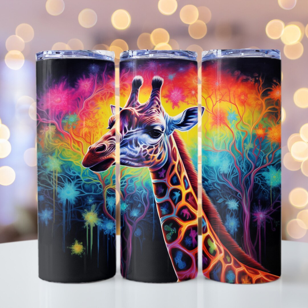 Neon Art Giraffe, Colorful Giraffe, Giraffe in the Savanna, 20oz Skinny ...