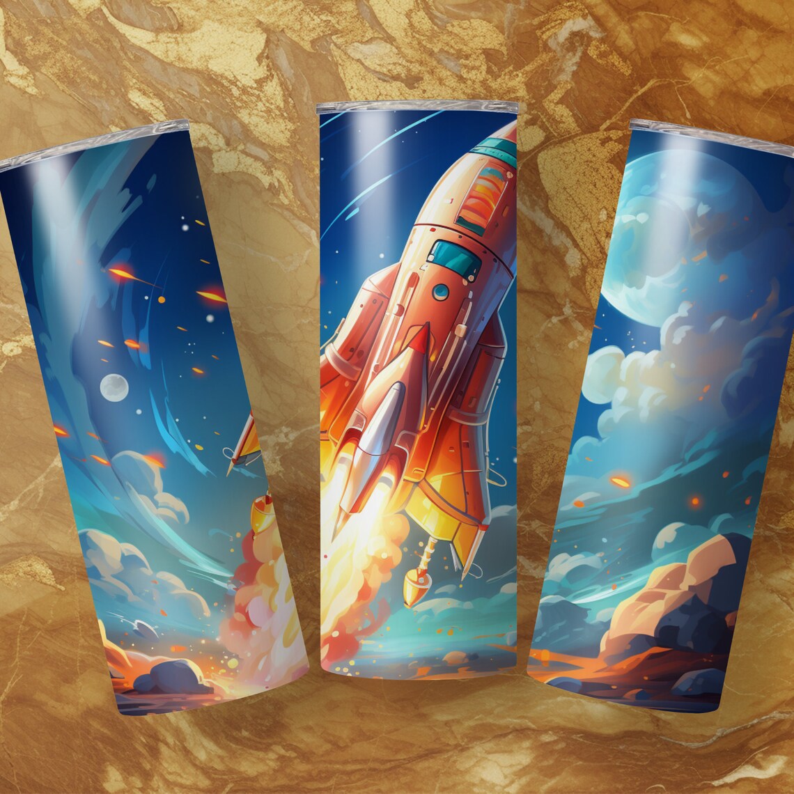 Cartoon Space Rocket Taking off From Another Planet, 20oz Skinny ...