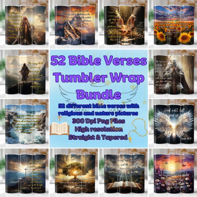 52 Bible Verses Tumbler Wrap Bundle, Bible Quotes, Faith, Jesus, 20oz ...