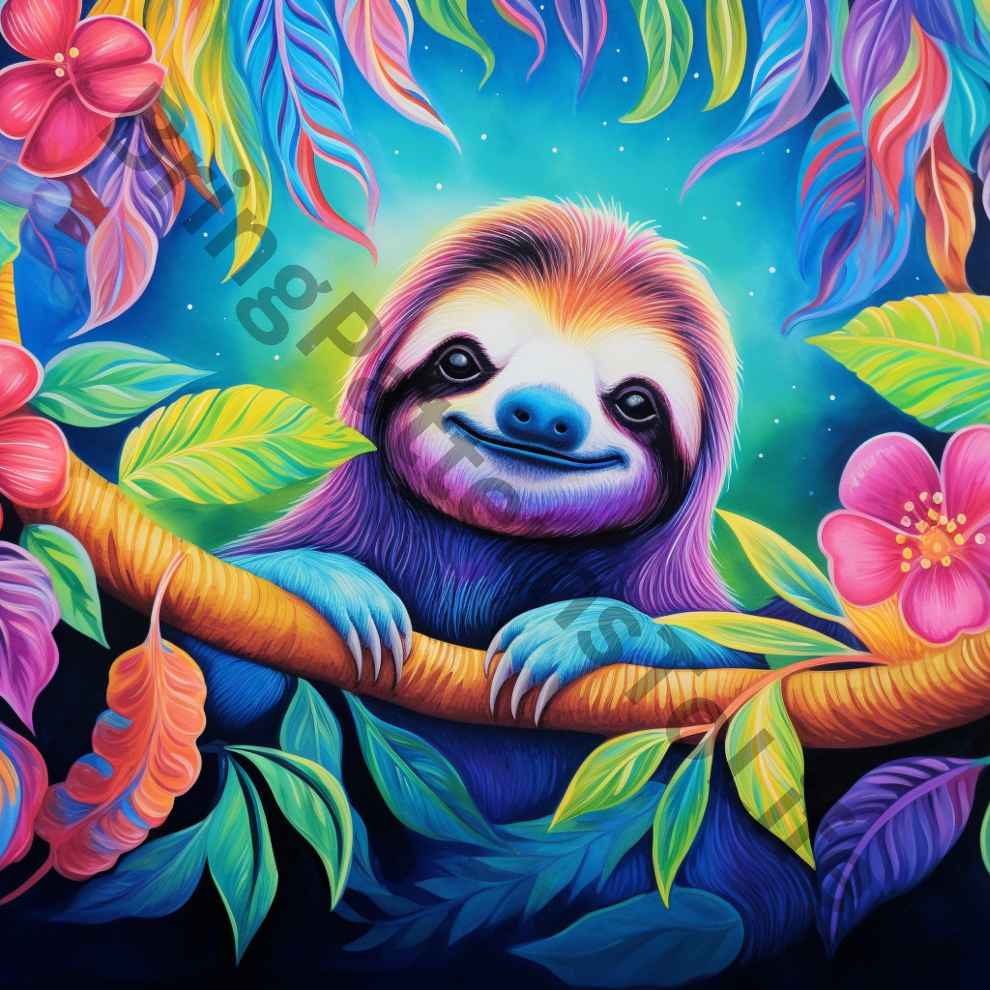 Colorful Sloth in the Rainforest, Cute Sloth PNG, 20oz Skinny Tumbler ...