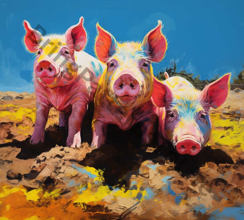 Three Pigs in the Mud, Neon Highlighted Pigs, Chalk Art Pigs, 20oz ...