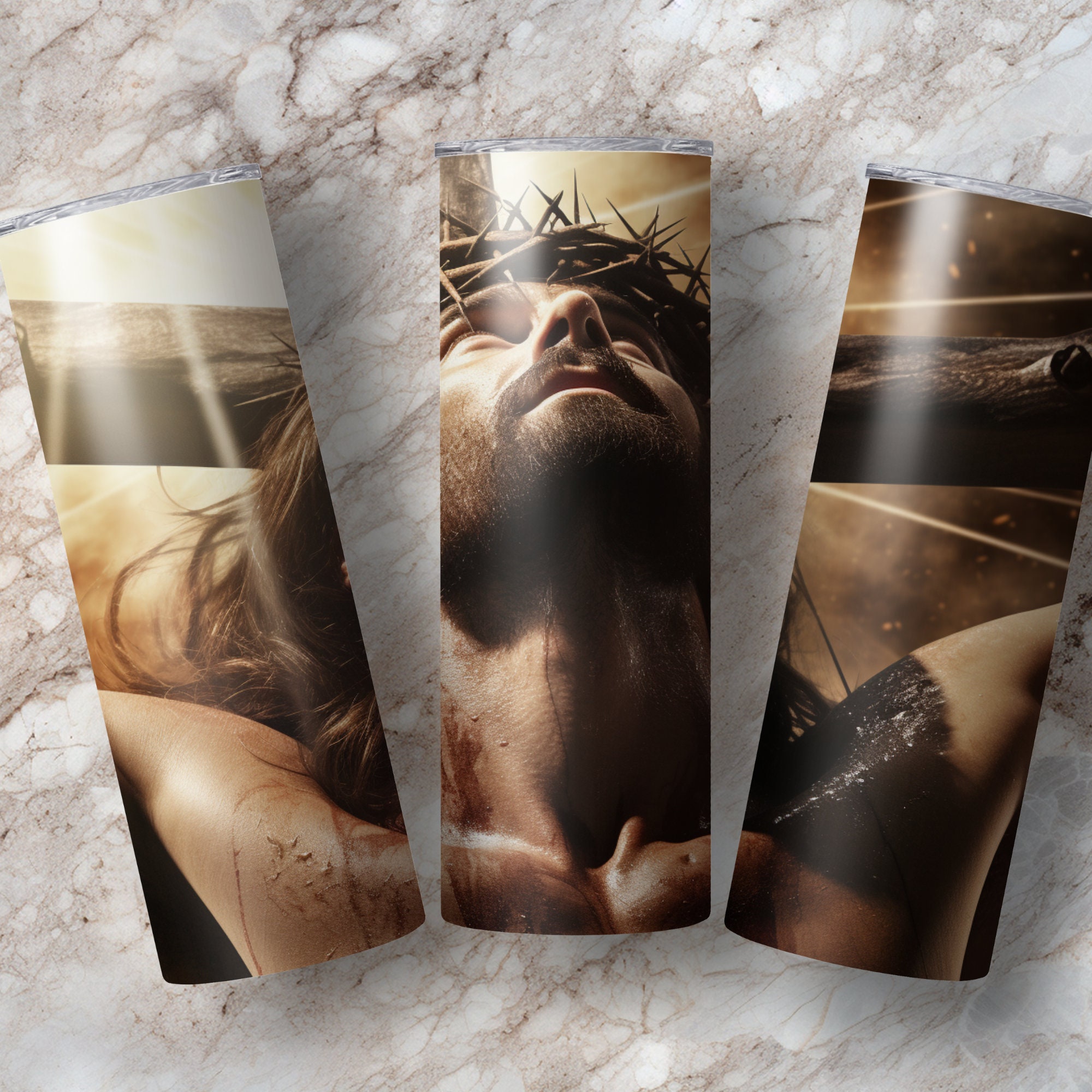 Jesus Christ Crucified on the Cross With Powerful Light, 20oz Skinny ...