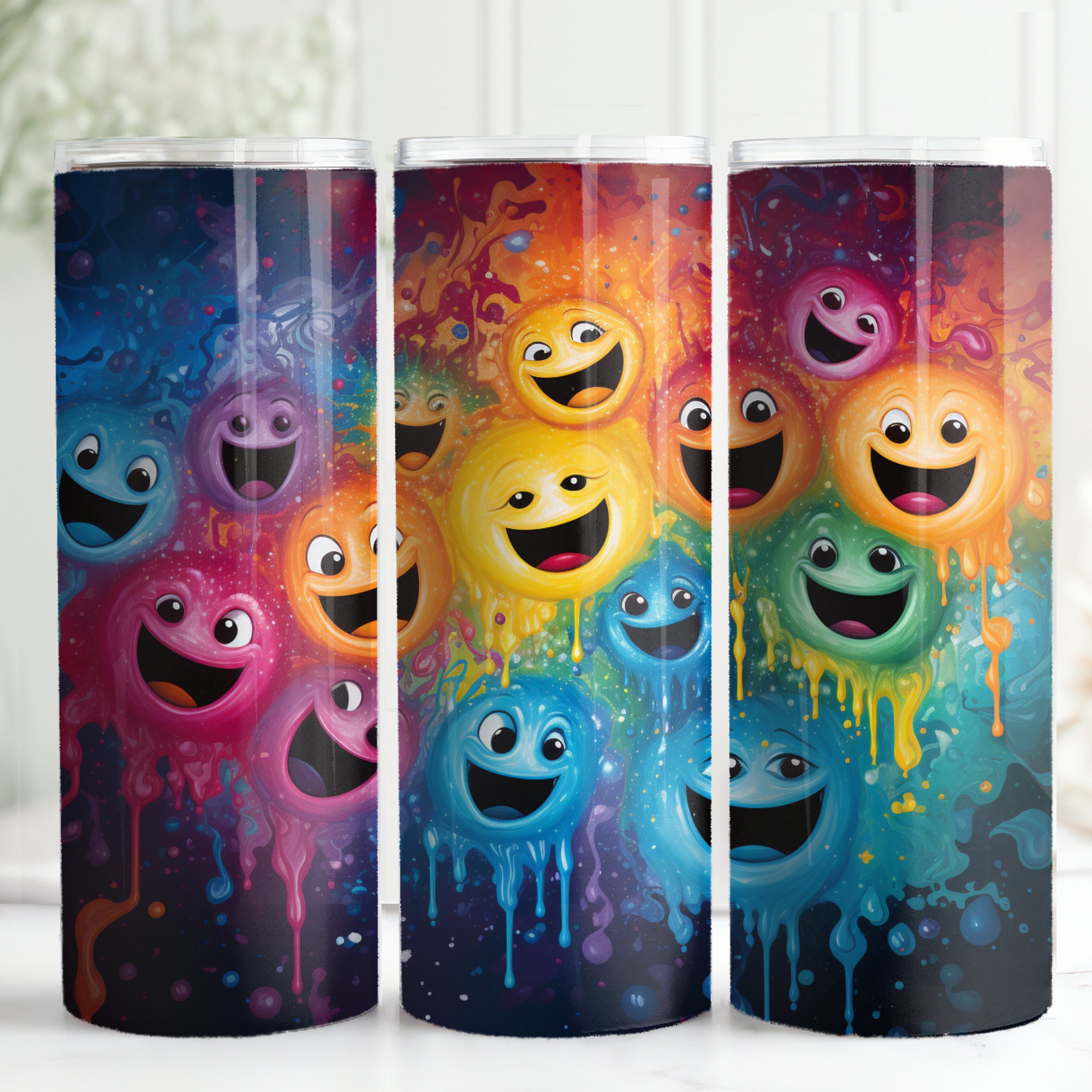 Colorful Smiley Faces, Color Splash Smiley Faces, 20oz Skinny Tumbler ...