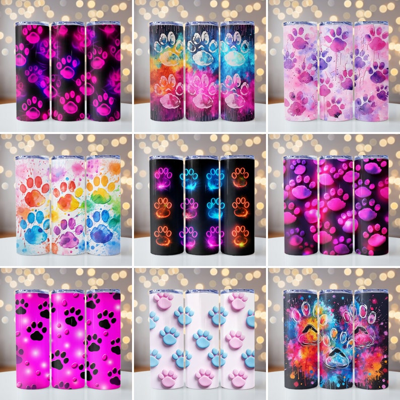 50 Dog Paw Prints Designs Tumbler Wrap Bundle, 20oz Skinny Tumbler Wrap ...