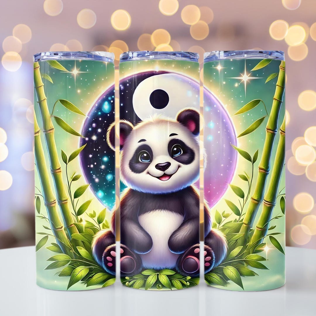 Cute Panda Bear Yin & Yang Tumbler Wrap, Panda and Bamboo Png, Panda ...