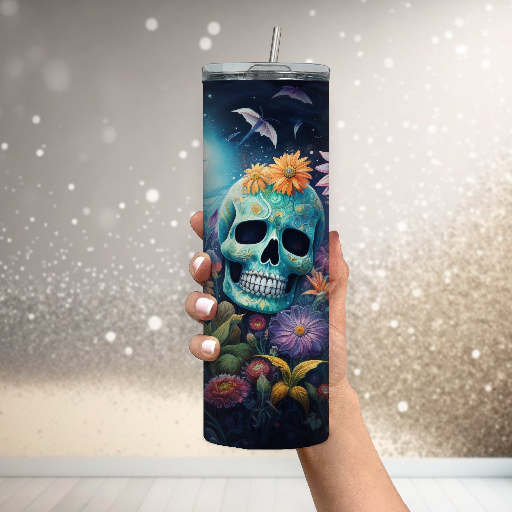 100 Skulls With Flowers Designs Tumbler Wrap Bundle, Skulls & Flowers ...