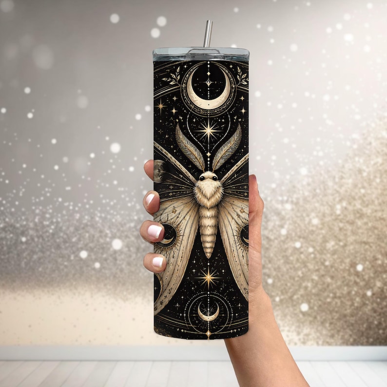 Celestial Moon Phases Moth Tumbler Wrap, Moon & Stars Moth Png ...
