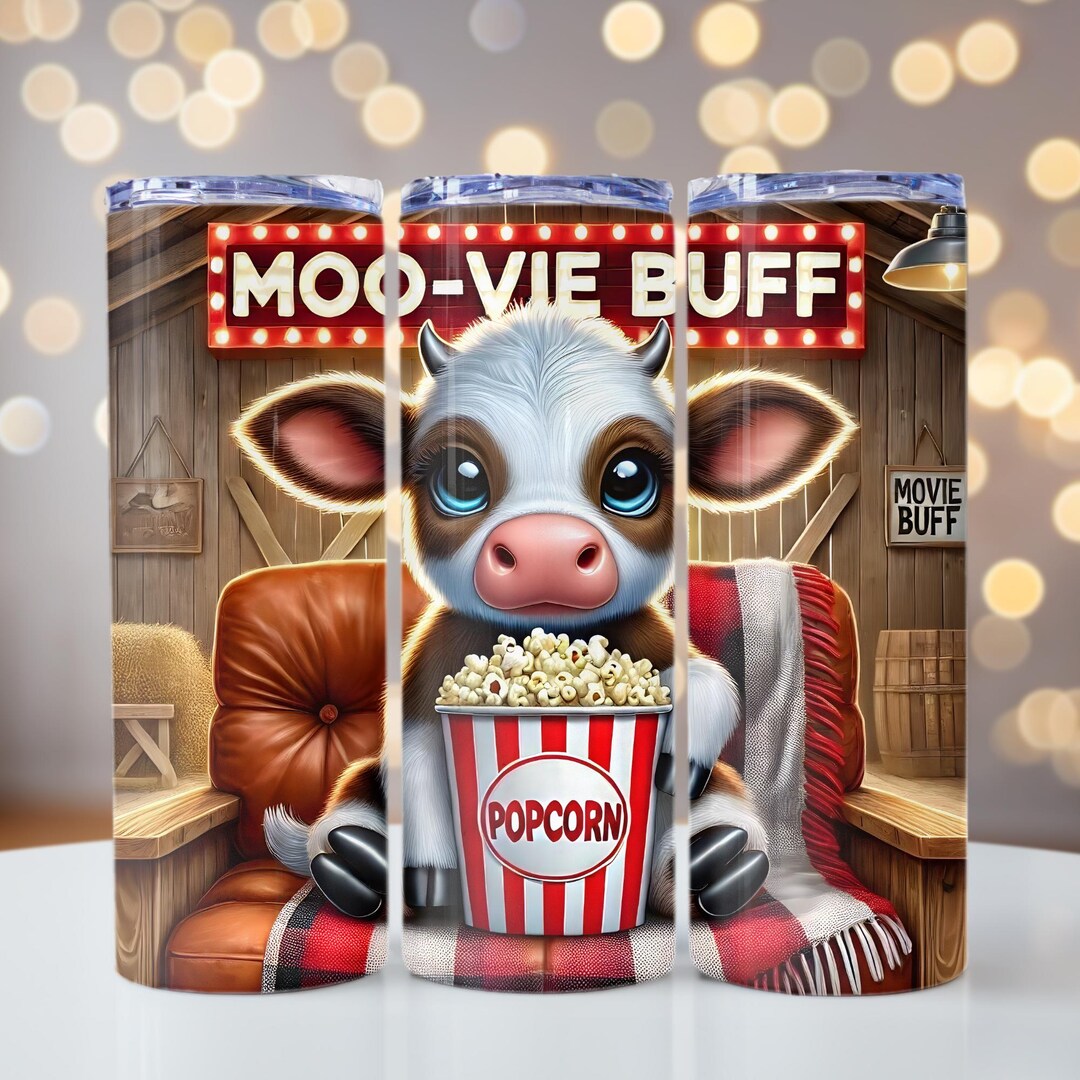Funny Cow Tumbler Wrap, Movie Buff Cow PNG, Movie Watching Cow PNG, Cow ...