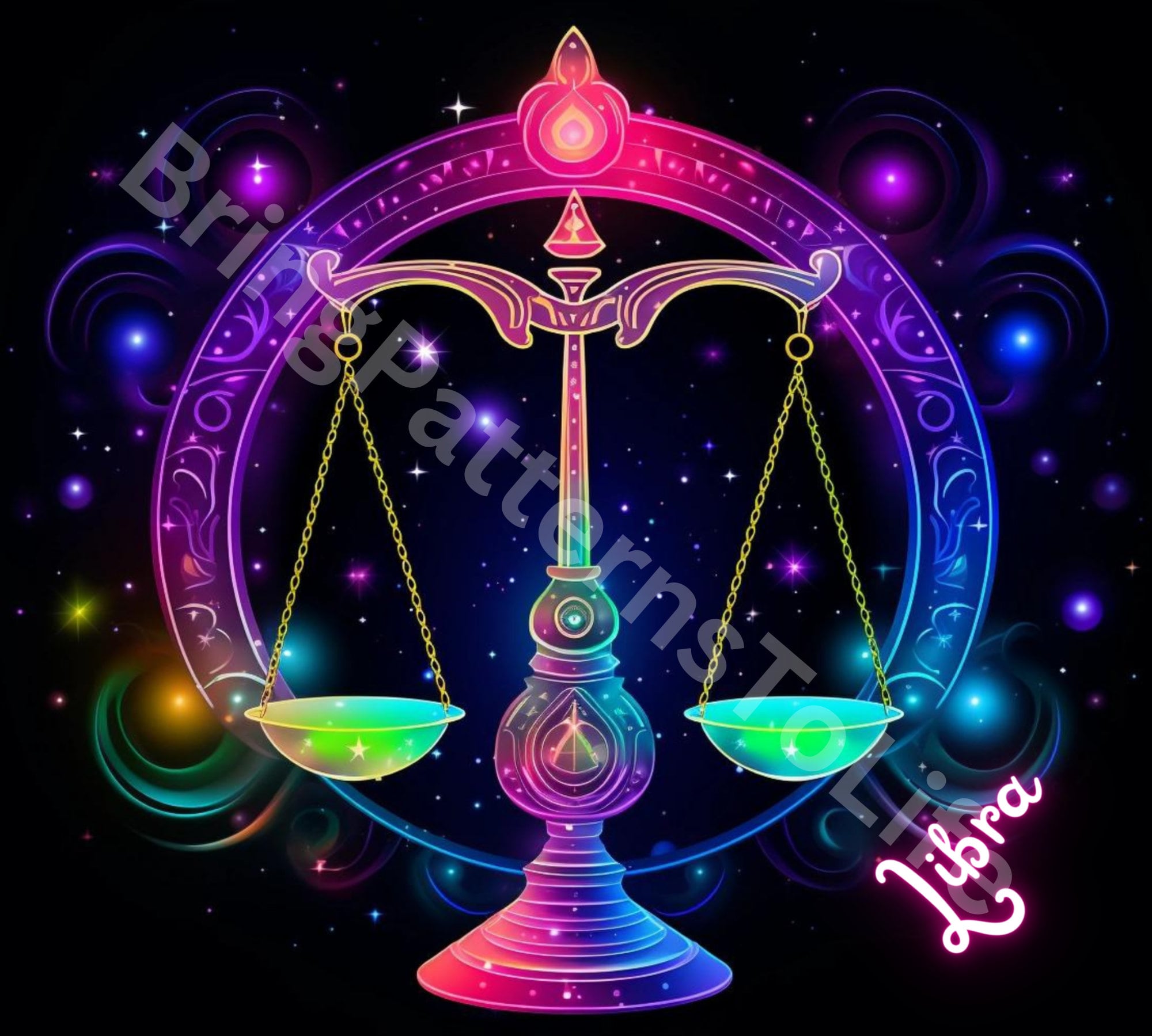 Rainbow Neon Libra, Libra Zodiac Sign, 20oz Skinny Tumbler Wrap, Zodiac ...