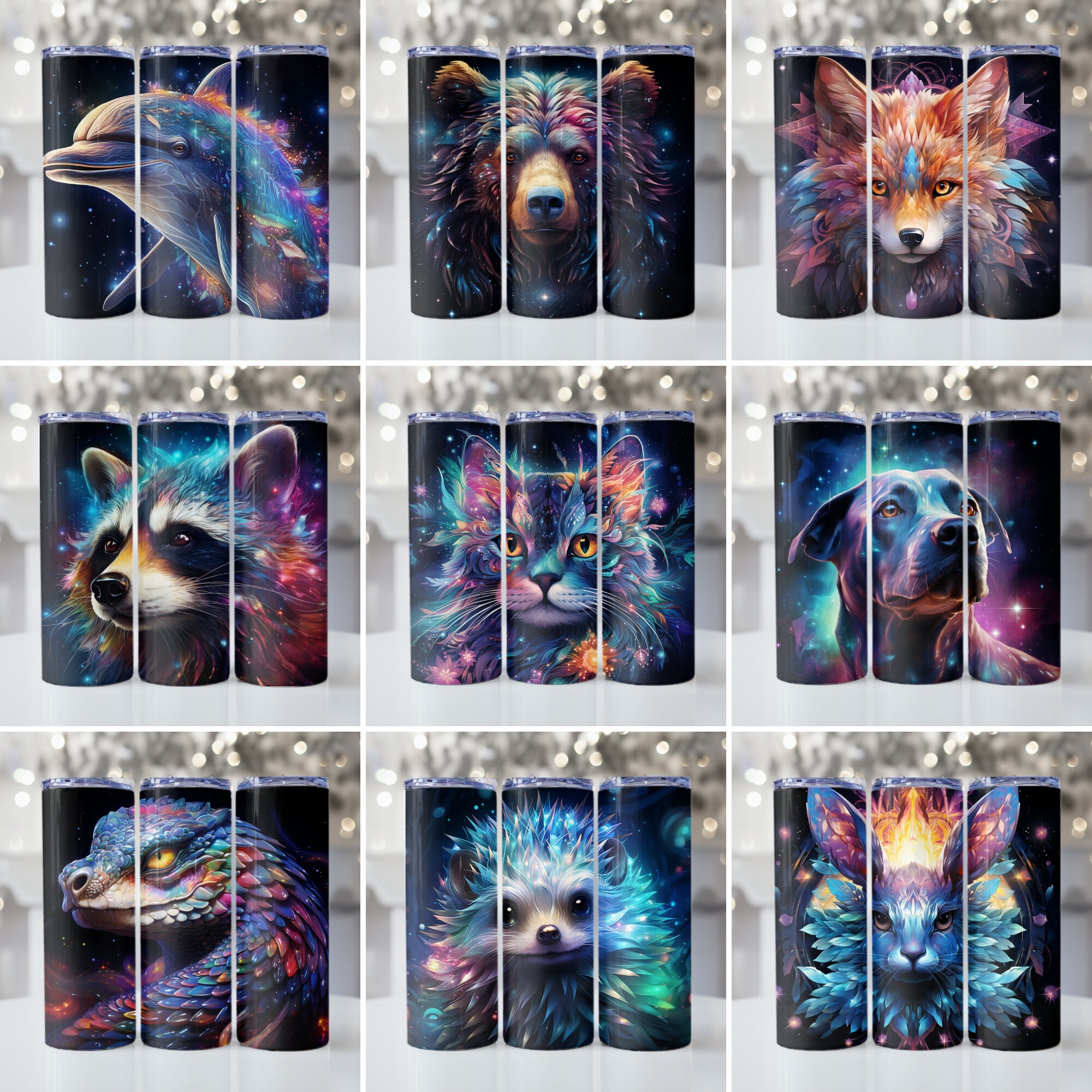 50 Iridescent Wild Animals Designs, Colorful Animal Tumbler Wrap Bundle ...